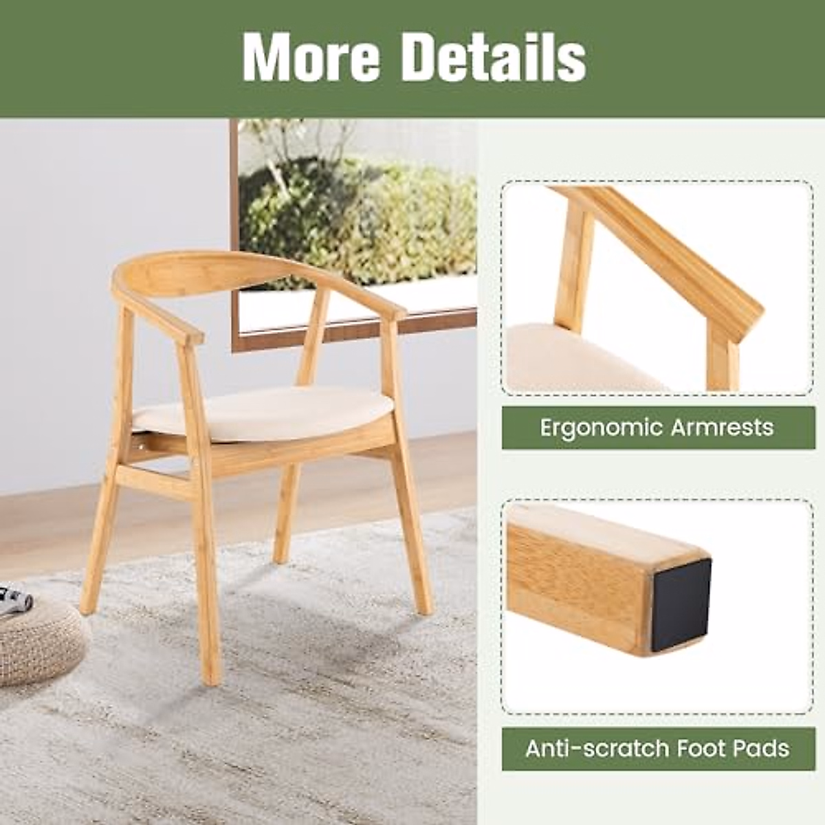 Giantex Bamboo Accent Chair - Wood Natural Boho Accent Dining Chairs with Armrest and Curved Backrest, Accent Arm Chair for Living Room, Dining Room, Small Space