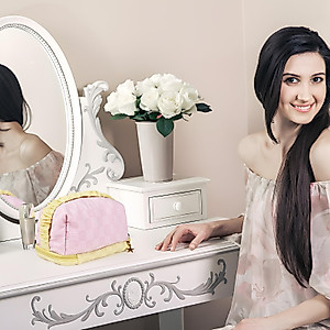 POWERWOO Travel Makeup Bag for Women, Double Layer Cosmetic Bag Organizer Brush bag with upgrade Zipper, Aesthetic Design Ladies Bag, Pink Toiletry Bag as Wedding and Happy New year gift bags