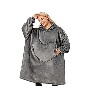Birity® Wearable Blanket Hoodie Newest,Oversized Hoodie Blanket in Sherpa Warm Plush Fleece,Fashion Super Soft Heart Large Pocket Hooded Sweatshirt,One Size Fits All Men,Women,Teens,Adults,Seniors.