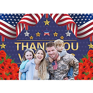 Thank You Veterans Photography Backdrop Banner Patriotic Memorial Day Background for Greeting Military Army Heroes Theme Party Supplies Photo Booth Props Decoration (7X5FT)