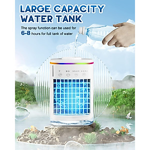 Portable Air Conditioners, 4 Speeds Evaporative Air Cooler Humidifier 600ML Waterbox Mini Air Conditioner, 2/4/6H Timer, 2 Misting Modes and LED Light, Perfect for Home Office Bedroom Camping