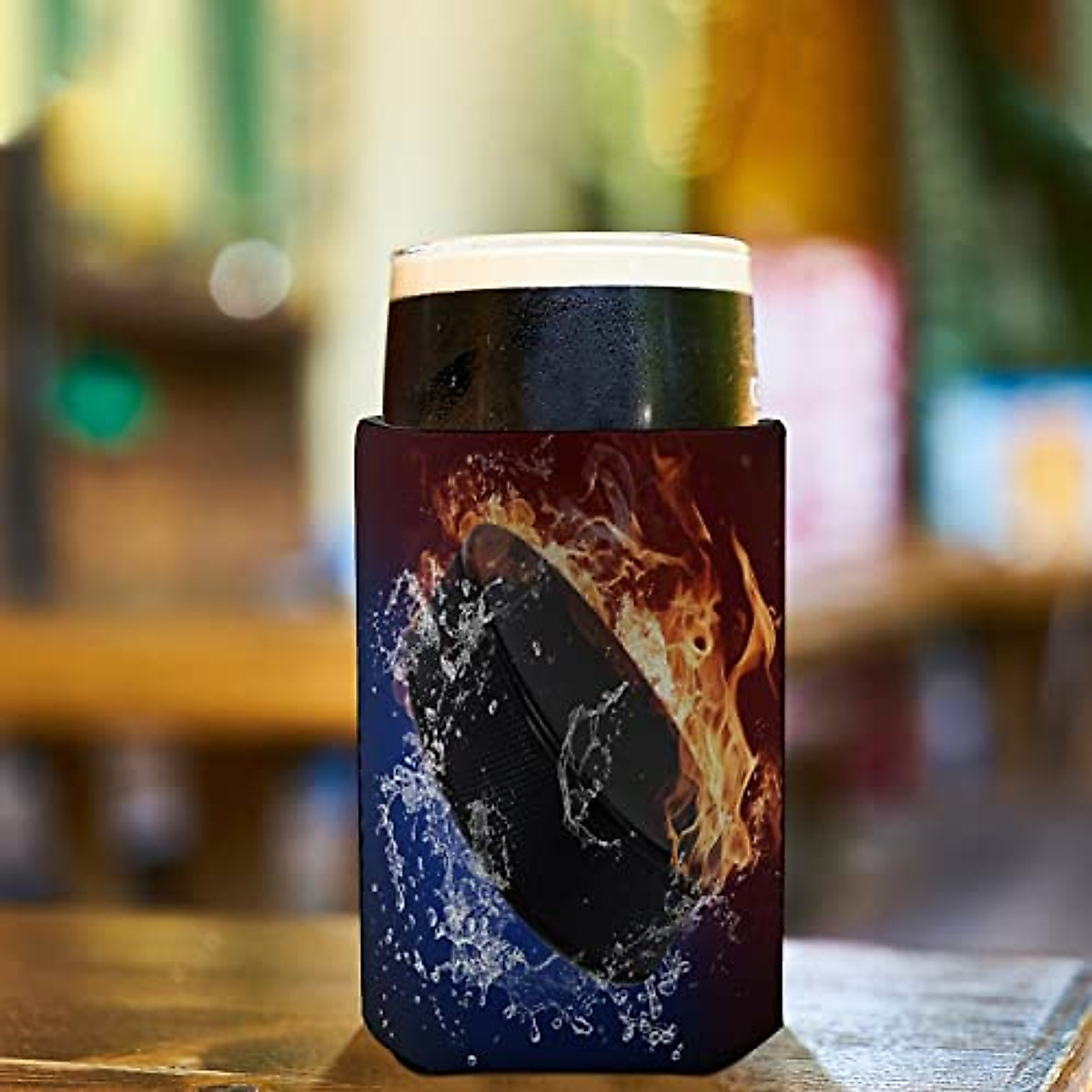 Can Cooler Sleeves Coozies for Cans And Bottles Insulators Hockey Puck Fire Water Print PVC Elastic Reusable