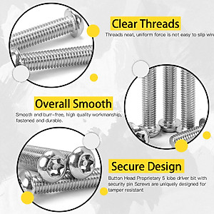 Hilitchi 100Pcs 7Sizes M4 Button Head Torx Security Screws Stainless Steel Tamper Proof Screws w T20 Bit, M4x8/12/16/20/25/30/35(Assortment Kit)