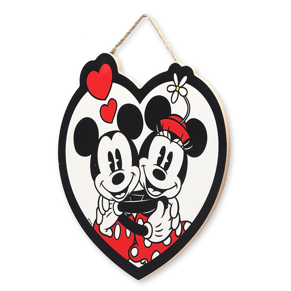 Disney Mickey Mouse and Minnie Mouse Hanging Wood Sign - Heart Shaped Mickey Mouse Wall Art
