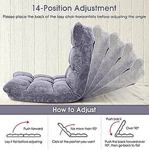 Giantex Floor Chair with Back Support, Folding Sofa Chair with 14 Adjustable Position, Padded Sleeper Bed, Couch Recliner, Floor Gaming Chair, Meditation Chair, Gaming Floor Chairs for Adults(Gray)