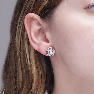 Timeless Love 0.40 ct Created Opal Love Knot Shaped Stud Earrings Set in Polished Sterling Silver with 0.06 ct Natural White Diamond, Dainty Jewelry, Women’s Fashion Earrings