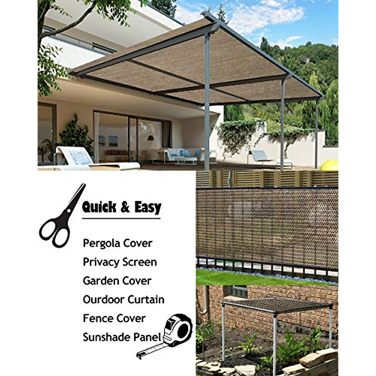 Alion Home Sun Shade Fabric, UV Shade Cloth - Breathable Sun Screen, Shade Mesh - Custom Shade Cloth for Fence, Garden, Backyard, Outdoor, Patio, Pergola, Greenhouse, Barn (8 x 15 FT, Mocha Brown)