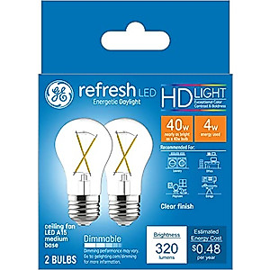 GE Refresh LED Light Bulbs, 40 Watt, Daylight, A15 Ceiling Fan Bulbs, Clear Finish (2 Pack)