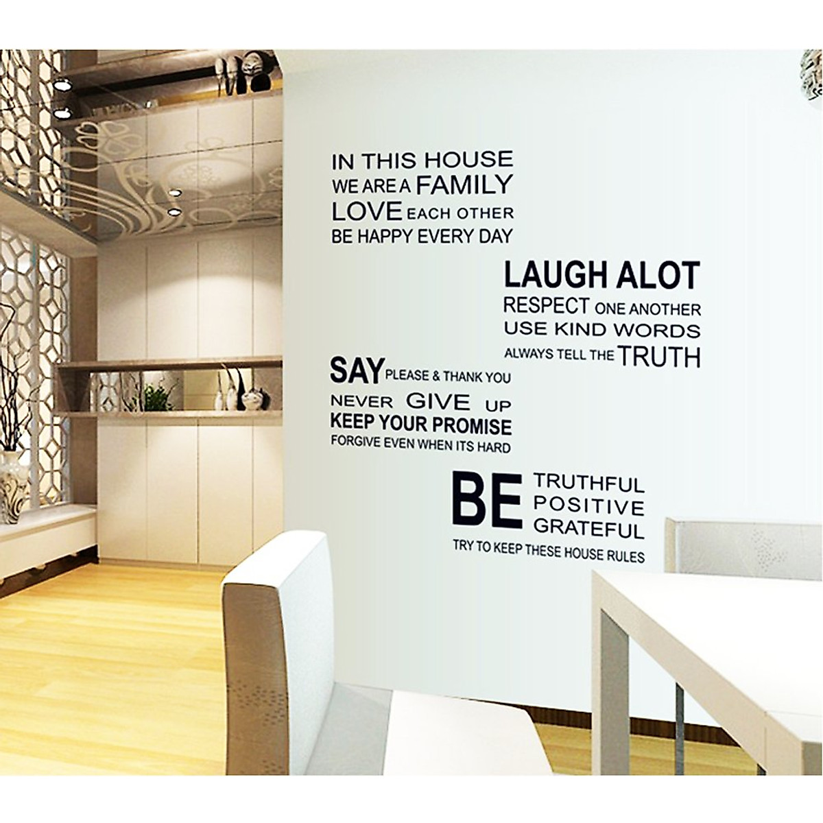 Large Quotes Wall Decal Inspirational Stickers Motivational Family Saying Decorative Nursery Art Kids Baby Home Letters Vinyl Peel & Stick Mural Art in This House We are a Family Love (Large)