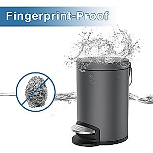 H+lux Small Trash Can with Lid, Round Garbage Can with Foot Pedal, Removable Inner Wastebasket, Anti-Fingerprint Matt Finish, 0.8Gal/3L, Grey