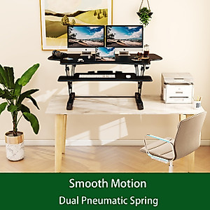 Lubvlook Standing Desk Converter, 47" Height Adjustable Sit Stand Desk Riser for Dual Monitors with Keyboard Tray, Black, SD10L