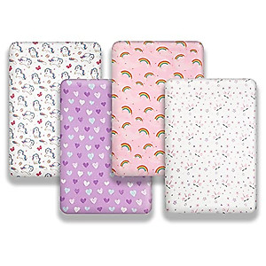 4 Pack Soft Baby Girl Crib Sheets for Standard Crib Mattress Unicron Rainbow Heart Cute Neutral Polyester Unisex Fitted Crib Sheets Set for Baby Girls