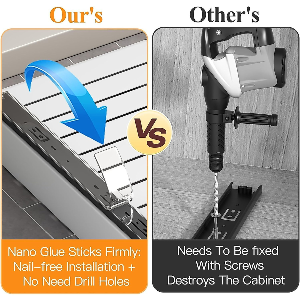 Pull out Cabinet Organizer, Expandable(11.7"-19.7") Heavy Duty Slide out Drawers Fixed with Adhesive Nano Film for Pots, Roll out Shelf Storage for Kitchen Base Cabinet Organization(White)