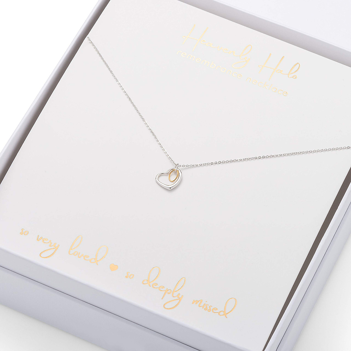 Halo Remembrance Necklace | White Linen and Gold Foil Premium Extra Large Keepsake Box | Miscarriage Gift, Infant Loss, Memory Item, Memorial Gift