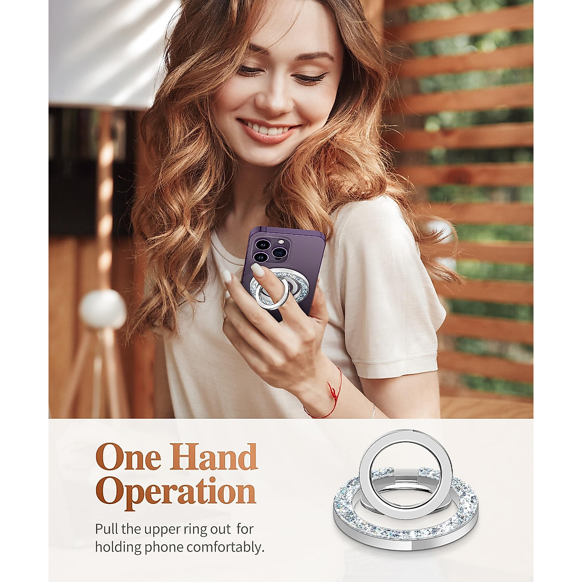 GVIEWIN Bundle - Compatible with iPhone 13 Case (Magnolia/White) + Magnetic Phone Ring Holder (Glitter/Silver)