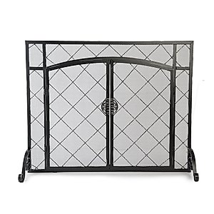 Plow & Hearth Metal Fireplace Screen Celtic Knot Pewter | 44" W x 33" H | Flatguard | Spark Guard Indoor Grate | Iron Fire Place Cover | Wood Burning Stove Decorative Accessories