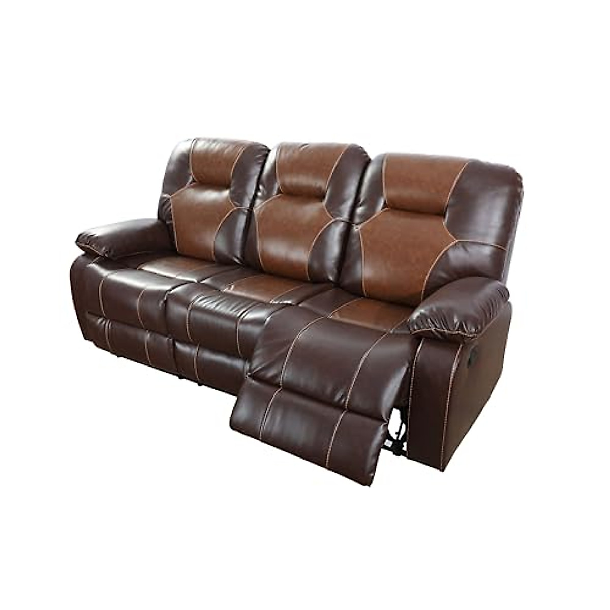 EZLUX 83.5" Leather Sofa 3 Seat, Manual Upholstered Reclining with Cup Holders for Living Room Furniture Home Theater Apartment, Brown