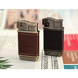 STAOSAN Soft Flame Lighter Leather Small Indoor Butane Refillable (Brown+Black)