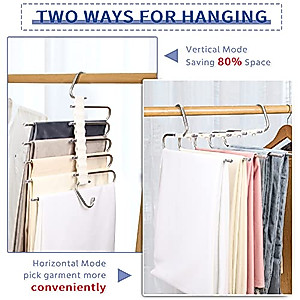 Pants Hangers Space Saving, 2 Pack Non-Slip Pants Rack Hanger Organizer for Closet, Stainless Steel Multiple Layers Multifunctional Pants Organizer for Clothes, Pants, Jeans, Scarf, Trousers