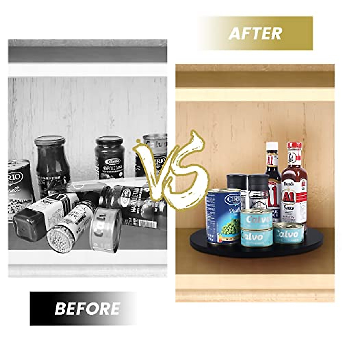 Lazy Susan Kitchen Cabinet Organizer - 12" Bamboo Lazy Susan Turntable for Cabinet Pantry Table or Countertop Organization and Storage, Black