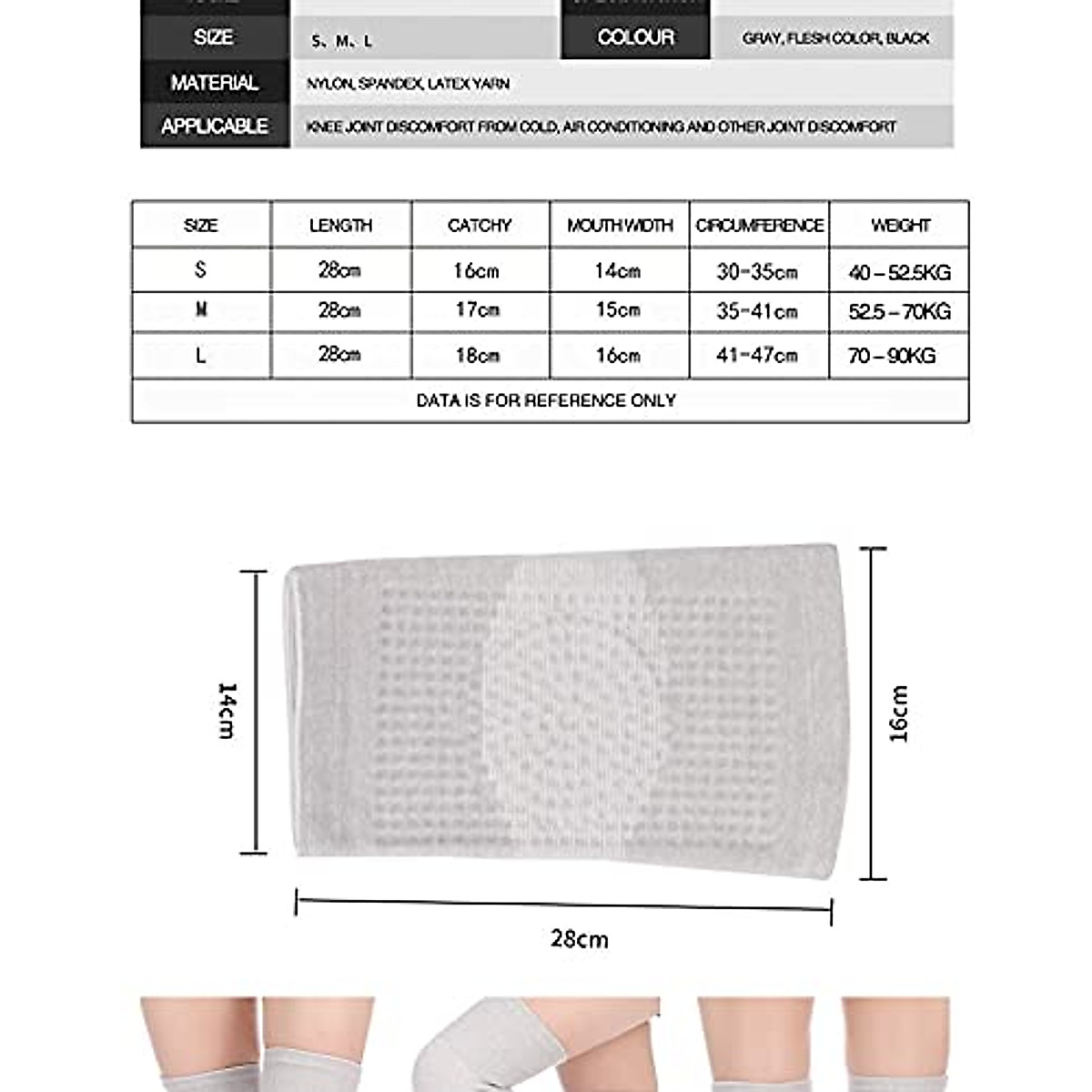 1 Pair Self Heating Support Knee Brace Warm for Arthritis Joint Pain Relief and Injury Recovery Knee Pads (Light Grey,M)