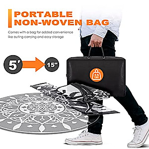 NUU GARDEN 5Ft Round Outdoor Rug for Patios Waterproof, Plaid Reversible Door Mat Plastic Camping Rugs, Straw Rug Indoor Rugs Carpet for RV, Deck, Balcony, Porch, Picnic, Beach, Black/White