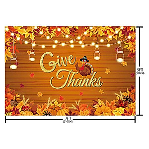 AIBIIN 7x5ft Autumn Thanksgiving Festival Backdrop Fall Wooden Maple Leaves Pumpkin Photography Background Harvest Give Thanks Banner Thanksgiving Day Party Decorations Props