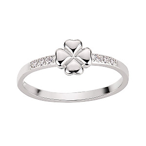 Cubic Zirconia Four Leaf Clover Ring Sterling Silver Size 12