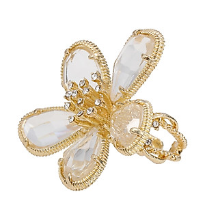 AIKAITUO Transparent Crystal Large Petal Adjustable Ring Fashion Women's Clothing Accessories & Personalized Ball Party Christmas Gift