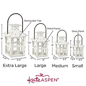 Kate Aspen Rustic Farmhouse White Candle Holder, Wedding, Centerpiece Table, Home, Shelf, 5 inch Decorative Lantern