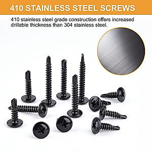410 Stainless Steel Sheet Metal Screws Assortment Kit, #8 x 1/2'' to 1-1/2'' Assorted Modified Truss Head Black Self Tapping Screws for Metal, Plastic, Aluminum, 190Pcs Self Drilling Screws