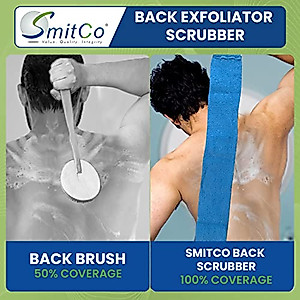 Back Scrubber for Shower for Men and Women | Extra-Long Exfoliating Shower Towel for Back Scrubbing | Exfoliation Back Cleaner Removes Dead Skin and Prevents Acne on Back- 2 Pack - Blue & Green