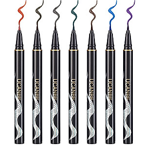 UCANBE 7 Colors Shimmer Liquid Eyeliner Makeup Set, Metallic Satin Finish Colorful Sparkling Eye Liner Pen, Long Lasting High Pigmented with Waterproof & Smudge Proof Formula
