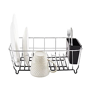 Sweet Home Collection 2 Piece Dish Drying Rack Set Drainer with Utensil Holder Simple Easy to Use Fits in Most Sinks, 14.5" x 13" x 5.25", Black
