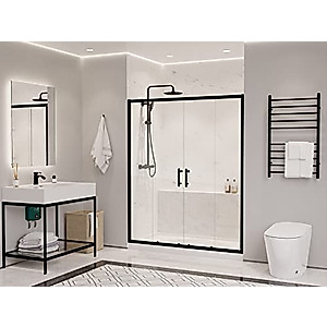 ANZZI 70-in. x 60-in. Framed Double Sliding Shower Door, Resistance Free Hinges for Smooth Opening and Closing, Clear Tempered Glass in Matte Black Finish (SD-AZ15-01MB)