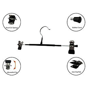 TSAZEN Skirt Hangers, 10 Pack Pant Hanger with Adjustable Metal Trouser Clips, Space Saving Clothes Hangers for Pant, Trousers, Skirts, Jeans