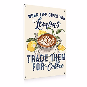 Funny Kitchen Lemon Coffee Metal Tin Sign Wall Decor Vintage When Life Gives You Lemons Sign for Home Café Bar Decor Gifts