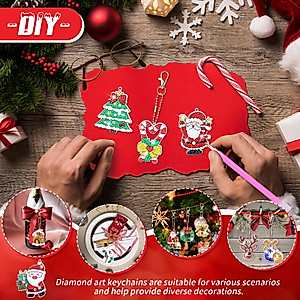 Qinzave 26 Pcs Christmas Diamond Art Painting Keychain 5D Diamond Art Keychain Diamond Art Painting, Diamond Art Christmas Ornament Keychain Hanging Ornament for Christmas Decoration DIY Art Craft
