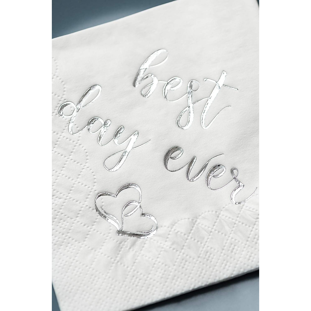 Crisky Best Day Ever Napkins Silver for Wedding Bridal Shower and Engagement Party Decorations,Cocktail Dessert Beverage Napkins 100 Pack, 3-ply