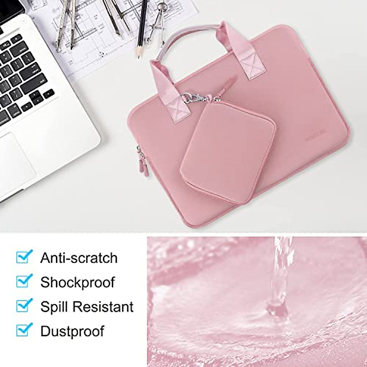 HSEOK Elastic Laptop Case 12.9 13 inch Sleeve Handbag with Small Case for 13 inch MacBook Air/Pro M2/M1, 12.9" iPad Pro 6th/5th/4th/3rd Gen, XPS13 and More 12.9-13 inch NoteBooks - Pink