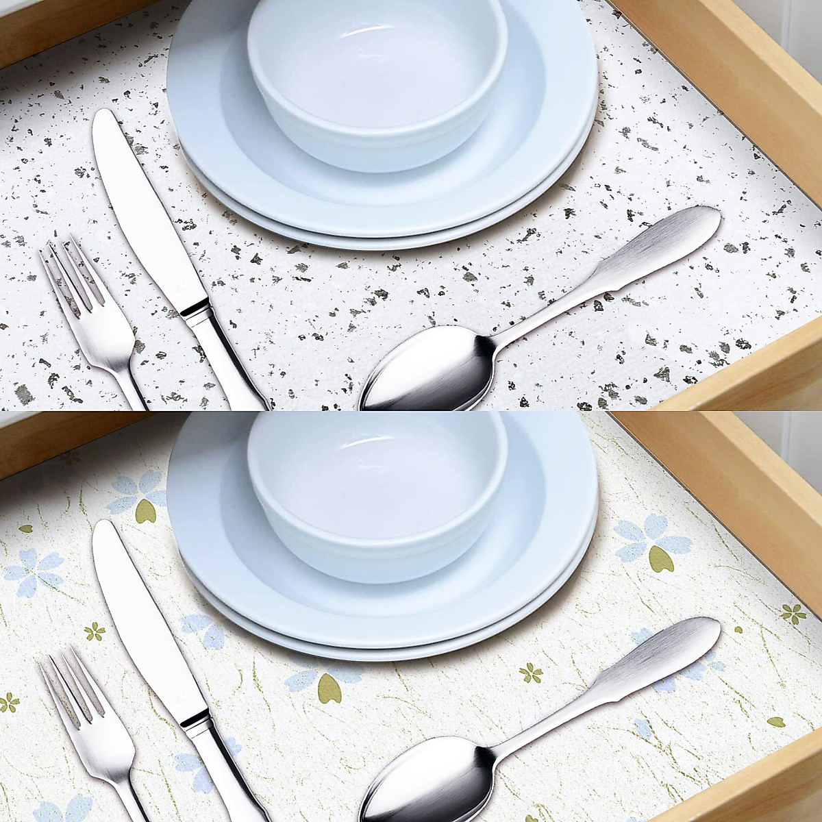 RAY STAR 18X96 Inch Shelf Liner for Kitchen Cabinets, Non-Adhesive Cabinet Liner Washable, PVC Drawer Liner for Dresser Non-Slip Bathroom (Floral+Stone)