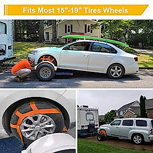 Partsam Tow Dolly Basket Straps - 2 Pack Equipped with Flat Hooks, Car Wheel Straps System Tire Net, Fits 15"-19" Tires/Wheels, 10000 lbs Break Strength, Orange, with 1 Carrying Bag