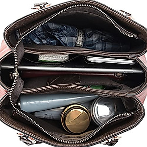 LDCHNH Fashion Genuine Leather Handbag Ladies Large Capacity Vintage Bag Floral Pattern Vintage Style Tote Bag