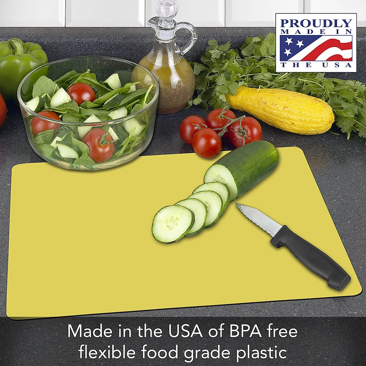 Cut N' Funnel Rustic Wine/Citrus Designer Flexible Plastic Cutting Board Mat with Coordinating Solid Flex Mat 15" x 11.5", Made in the USA, Decorative, Flexible, Easy to Clean