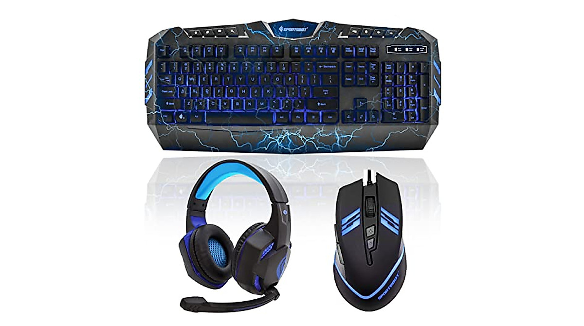 SportsBot SS301 Blue LED Gaming Over-Ear Headset Headphone, Keyboard ...