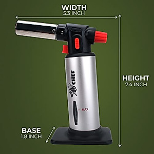 Kitchen Torch With Butane included - Refillable Butane Torch With Safety Lock & Adjustable Flame + Fuel gauge - Culinary Torch, Creme Brulee Torch for Cooking Food, Baking, BBQ, 2 Cans Included