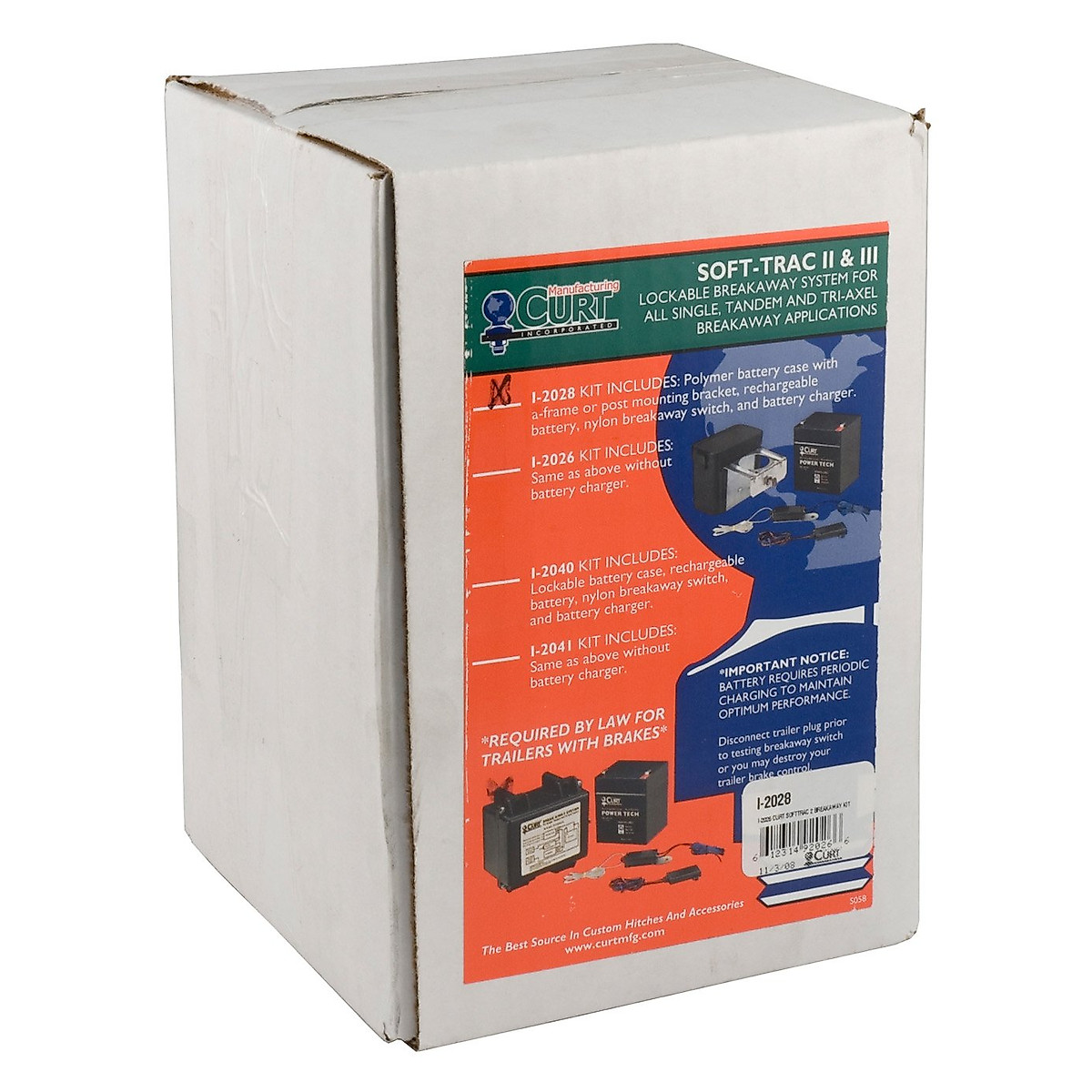 CURT 52028 Soft-Trac 2 Trailer Breakaway Switch Kit System with Battery and Charger , black