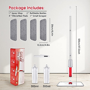 MANGOTIME Microfiber Spray Mop for Hardwood Floor Cleaning - Wet Dry Dust Mop with 2 Refillable Bottles & 4 Washable Reusable Pads, Flat Kitchen Mop for Wood, Tile, Laminate, Vinyl