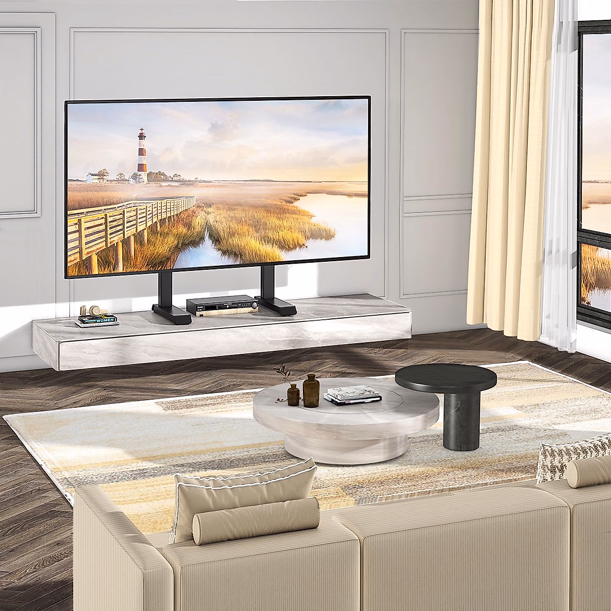 TAVR Ultra Strong Universal TV Stand Base for 55-90 Inch TVs Hold up to 150 lbs, Heavy Duty Height Adjustable Table Top TV Mount Stand with Tempered Glass Base, Max VESA 800x400mm, Black