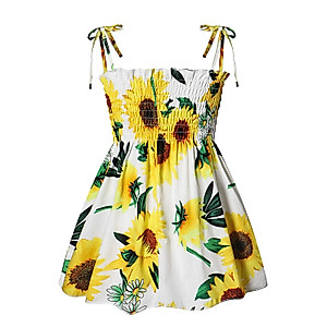 Toddler Kids Baby Girl Summer Dress Clothes Floral Ruffle Strap Dresses Backless Princess Sundress Playwear Outfits (White Sunflower, 18-24 Months)